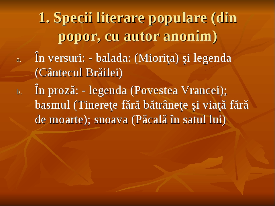 Prezentare la tema: „Genuri și specii literare”