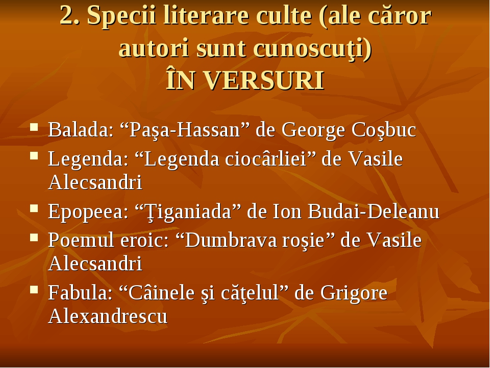 Prezentare la tema: „Genuri și specii literare”