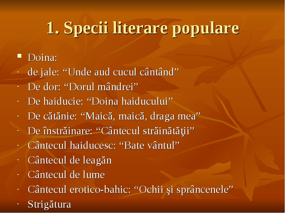 Prezentare la tema: „Genuri și specii literare”
