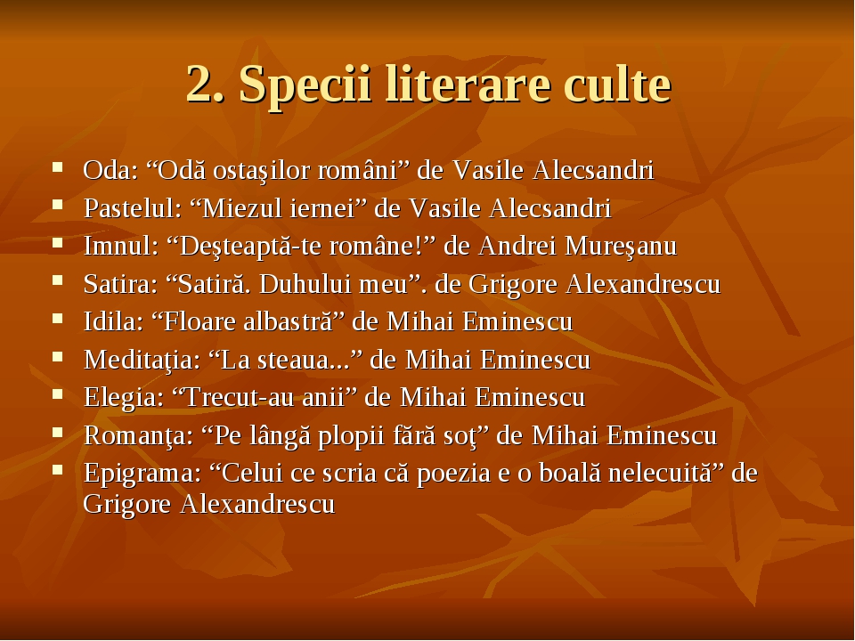Prezentare la tema: „Genuri și specii literare”