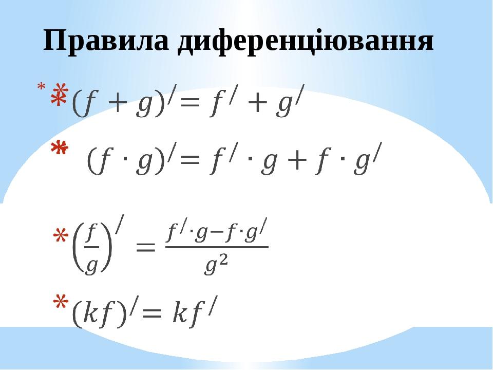 Презентація до уроку алгебри і початків аналізу 10 клас Похідна функції