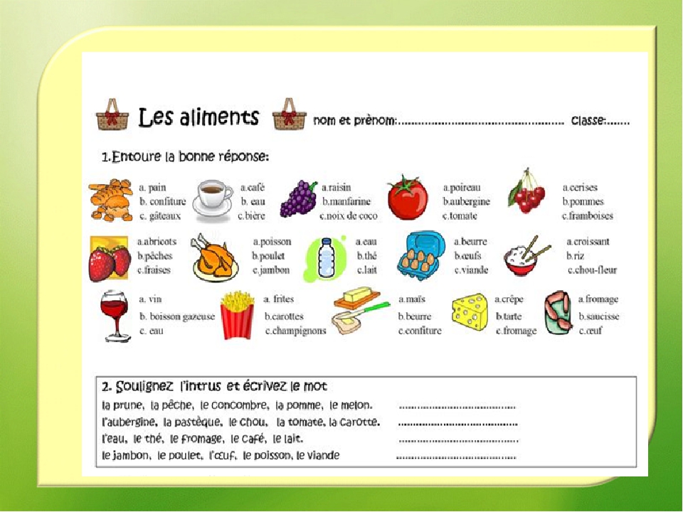 Презентація "La nourriture.L'article partitif"
