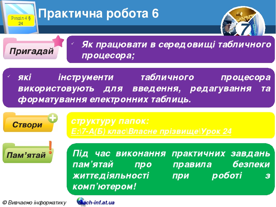 7 клас 4 Практична робота Уведення редагування та форматування данихvу